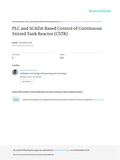 Plc And Scada Based Control Of Continuous Stirred Tank Reactor Cstr Pdf Programmable Logic