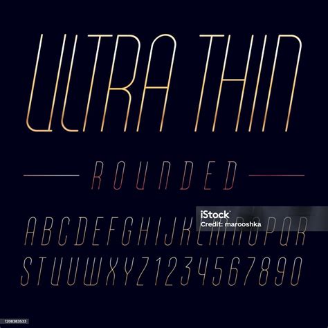 둥근 초박형 선 트렌디한 골든 기울임꼴 알파벳 산세리프 모던 한 응축 된 금 문자 와 숫자 벡터 일러스트 10eps에서 글꼴 0명에 대한 스톡 벡터 아트 및 기타 이미지