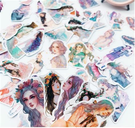유니일기 빈티지 스티커 다꾸 다이어리 꾸미기 소녀 인물 스티커 1종 50매 위시버킷