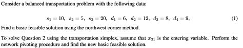 Solved Consider A Balanced Transportation Problem With The