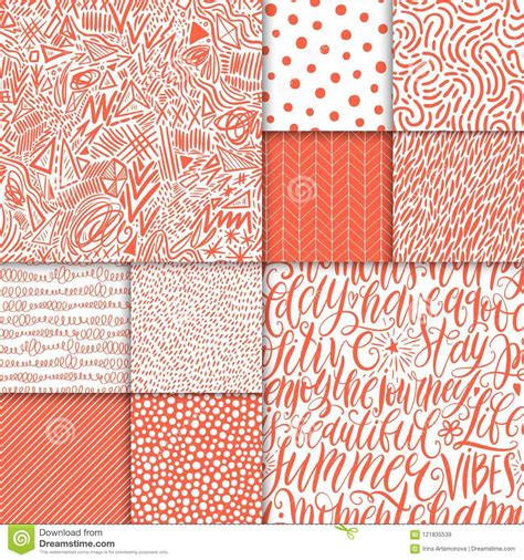 Abstract Hand Drawn Geometric Simple Minimalistic Seamless Patterns Set Hand Lettering Polka
