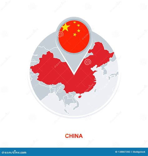 China Map And Flag Vector Map Icon With Highlighted China Stock Vector