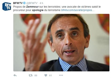 Ça alors Zemmour bientôt mis en examen pour apologie du terrorisme