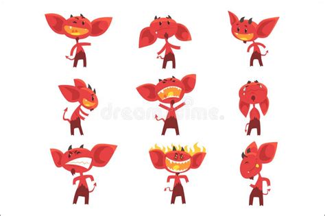 Los Caracteres Divertidos Del Diablo Rojo De La Historieta Con Diversas