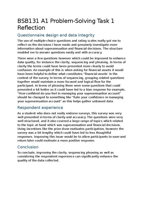 Bsb131 A1 Reflection Bsb131 A1 Problem Solving Task 1 Reflection