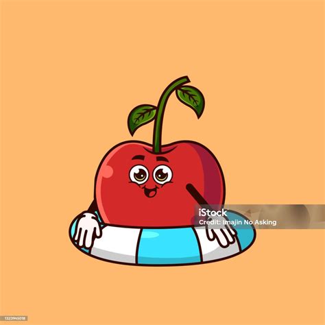 수영 반지 플로트 귀여운 체리 과일 캐릭터 과일 여름 아이콘 개념 고립 플랫 만화 스타일 프리미엄 벡터 T 셔츠에 대한 스톡 벡터 아트 및 기타 이미지 Istock