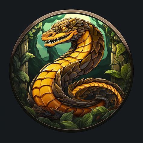 Premium Photo A Close Up Of A Snake In A Circular Frame With Leaves