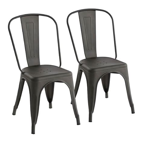 Homy Casa Kricox Gun Metal Tolix Style Stackable Side Chairs Set Of 2