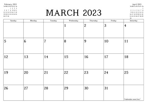 March 2023 Free Printable Calendars And Planners Pdf Templates 7calendar Fillable Form 2025