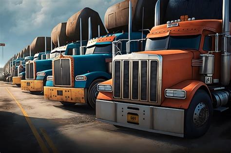 Premium AI Image Semi Trailer Trucks On Parking Lot Delivery Trucks