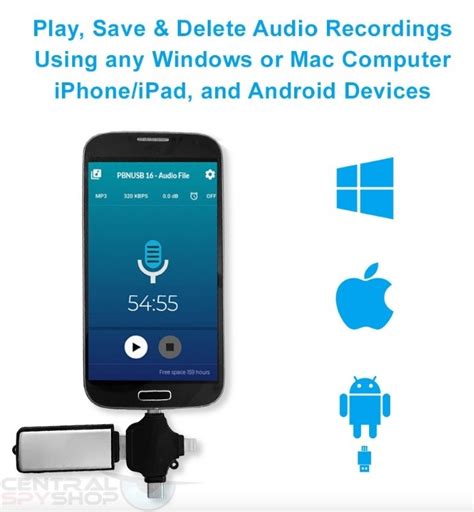 Central Spy Shop Houston Covert USB Audio Recorder USB OTG Support Listen Hidden Cameras