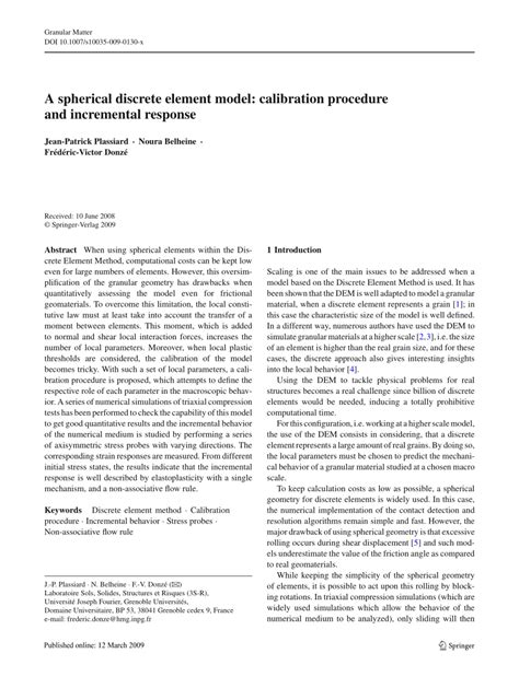 PDF A Spherical Discrete Element Model Calibration Procedure And Incremental Response