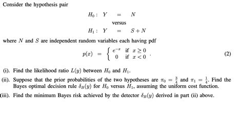 solved consider the hypothesis pair họ y n versus h y s