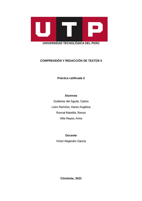Práctica calificada 2 usem UNIVERSIDAD TECNOLÓGICA DEL PERÚ