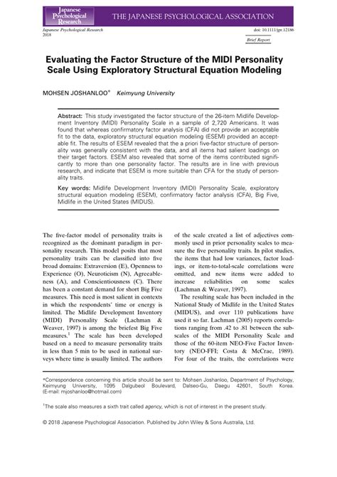 Pdf Evaluating The Factor Structure Of The Midi Personality Scale