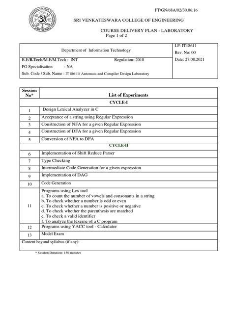 Acd Lab Plan Pdf Regular Expression Linguistics