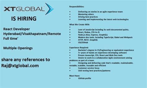Raja Sekhar Kunkuma On Linkedin Xtglobal Hiring