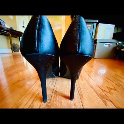 Lulu Townsend Shoes Lulu Townsend Black Satin Heels With Pom Poshmark