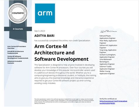 Aditya Bari On Linkedin Got Certified By Coursera In Arm Cortex M Architecture And Software