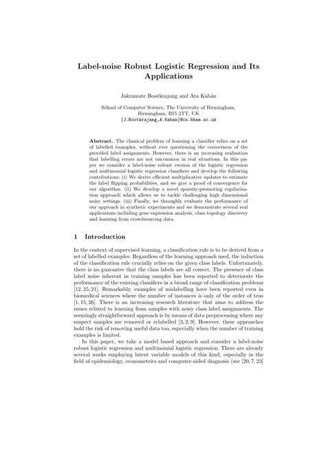 PDF Label Noise Robust Logistic Regression And Its Applications