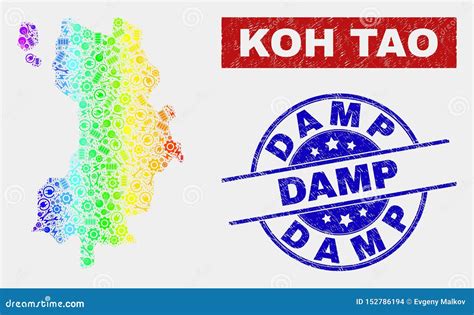 Spectrum Service Koh Tao Map And Grunge Damp Seals Stock Vector