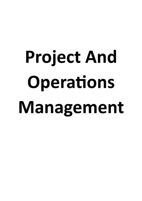 Project And Operations Management Lecture 1 Project And Operations