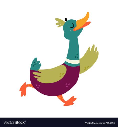 Funny Dabbling Duck Character With Wings Running Vector Image