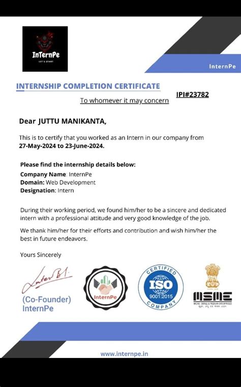 Completed Web Development Internship At Internpe Juttu Manikanta Posted On The Topic Linkedin