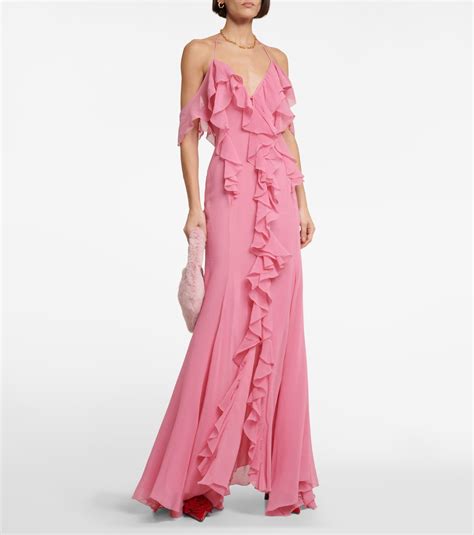 Ruffle Cotton And Silk Maxi Dress In Pink Blumarine Mytheresa