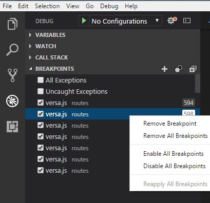 Node Js How To Enable All Disabled Breakpoints In Visual Studio Code