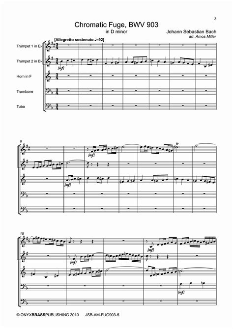 Onyx Brass Publishing Fugue Bwv 903 In D Minor By Js Bach Arr Amos