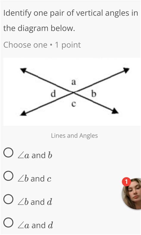 Solved Identify One Pair Of Vertical Angles In The Diagram Below