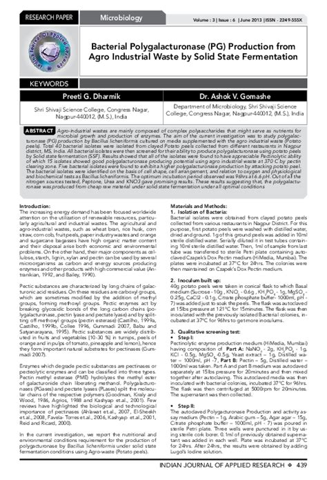 Pdf Indian Journal Of Applied Research X 439 Microbiology Bacterial Polygalacturonase Pg