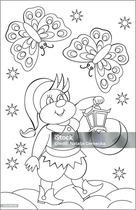 색칠 공부 책에 대 한 난쟁이의 흑백 그림이있는 페이지 아이들의 그림 그리기 기술 개발 어린이 활동 시트 벡터 이미지입니다 0명에 대한 스톡 벡터 아트 및 기타 이미지