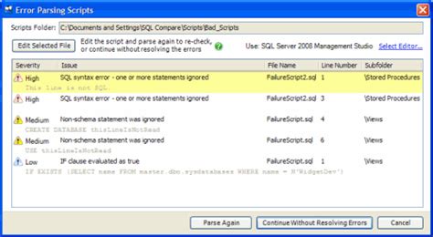 Errors In Scripts Folders Sql Compare 10 Product Documentation