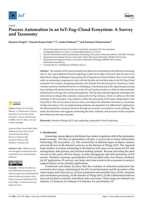 Pdf Process Automation In An Iot Fog Cloud Ecosystem A Survey And Taxonomy