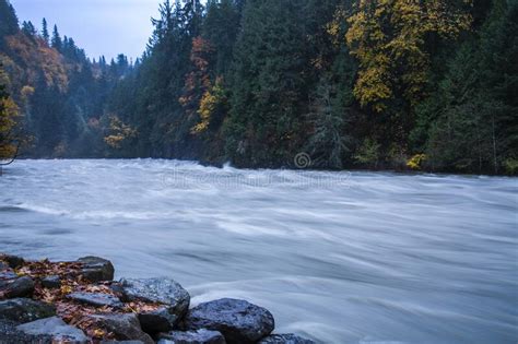 Landscapes And Waterfall On Snoqualmie River In Autumn Stock Image
