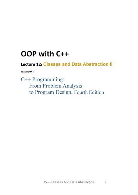 Object Oriented Progeamming OOP With C Lecture 12 OOP With C