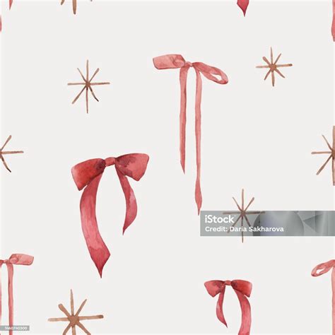 매끄러운 패턴 빨간 활과 별 수채화 흰색 베이지 색 배경의 형태로 막대기 당신의 디자인 새해 어린이 패턴 귀여운에 대한 스톡 벡터 아트 및 기타 이미지 Istock