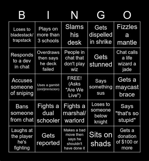 Awesomethesauce Stream Bingo Card