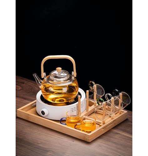 찻주전자 다기세트 전기도자기 유리 물끓이는 찻잔 꽃다발 다기 가정용 다로 티몬