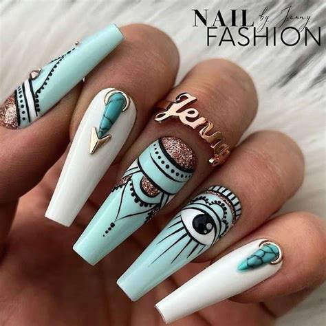 Pin On Cute Nail Design S Turquoise Nails Luxury Nails Long Acrylic Nails