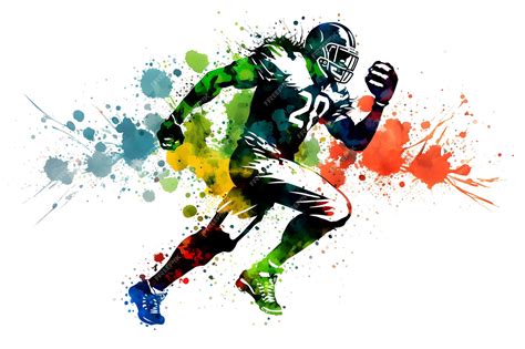 흰색 배경 신경망 생성 예술에 고립 된 여러 가지 빛깔의 페인트 스플래시와 미식 축구 선수 남자 프리미엄 사진