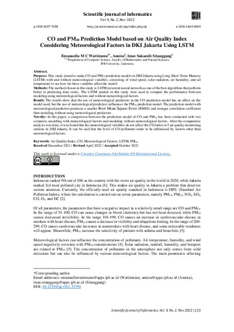 Pdf Co And Pm10 Prediction Model Based On Air Quality Index