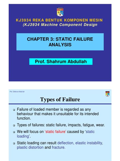 Chapter 3 Static Failure Analysis Kj3934 Reka Bentuk Komponen Mesin