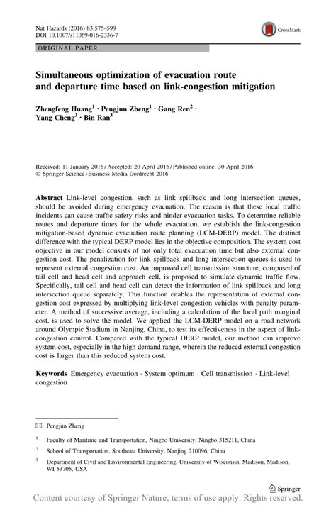 Simultaneous Optimization Of Evacuation Route And Departure Time Based On Link Congestion