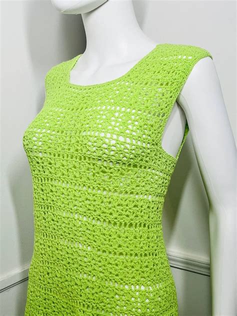Extra Large To Xxl 1960s Vintage Lime Green Knit Dress Gem
