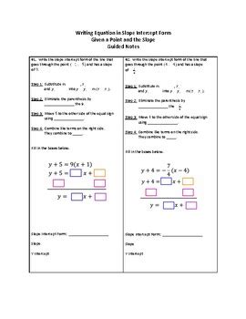 Writing Linear Equations Given A Point And The Slope Notes Assignment