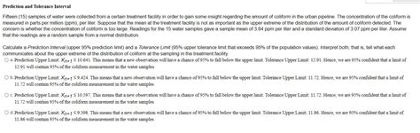 Solved Prediction And Tolerance Interval Fifteen Chegg Com