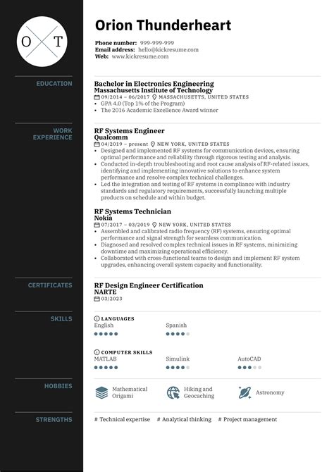 Rf Systems Engineer Resume Sample Kickresume